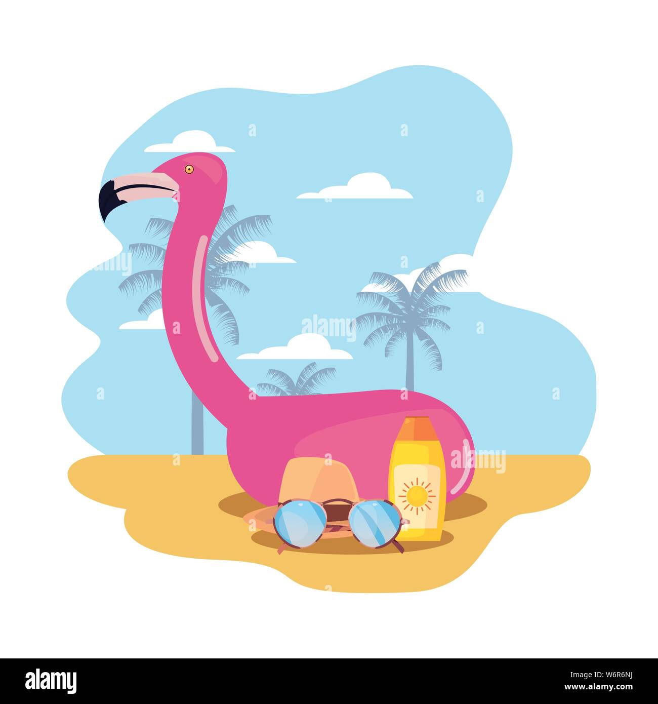flamingo float sunglasses hat sunblock summer time vacation vector ...