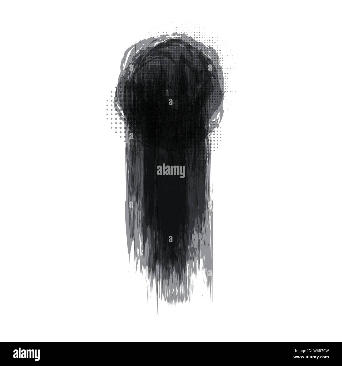 Black transparen grunge brush splash with halftones isolated on white ...