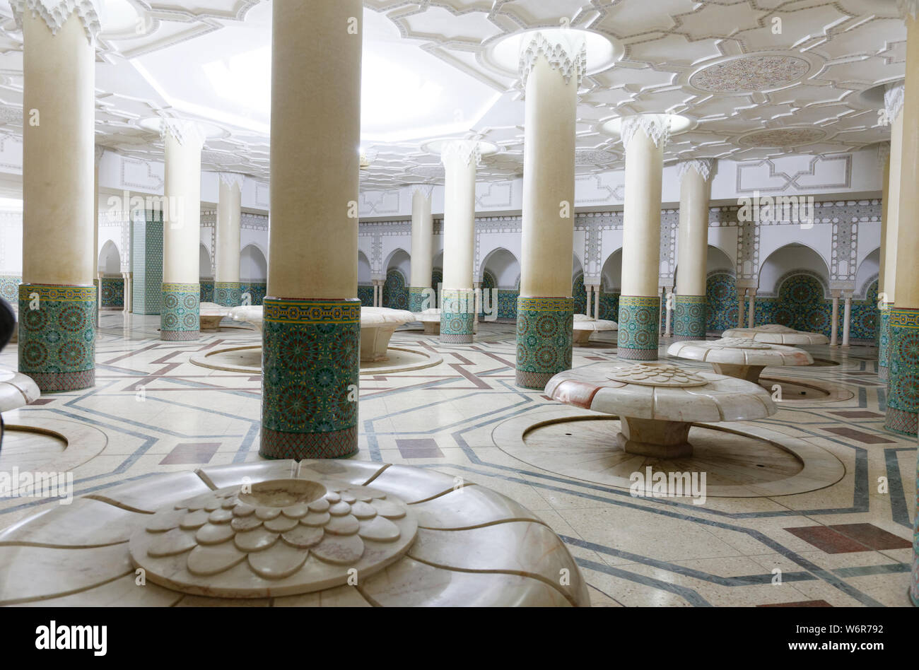 View of the Wudu wash room of Hassan II Grand Mosque. The ritual of ...