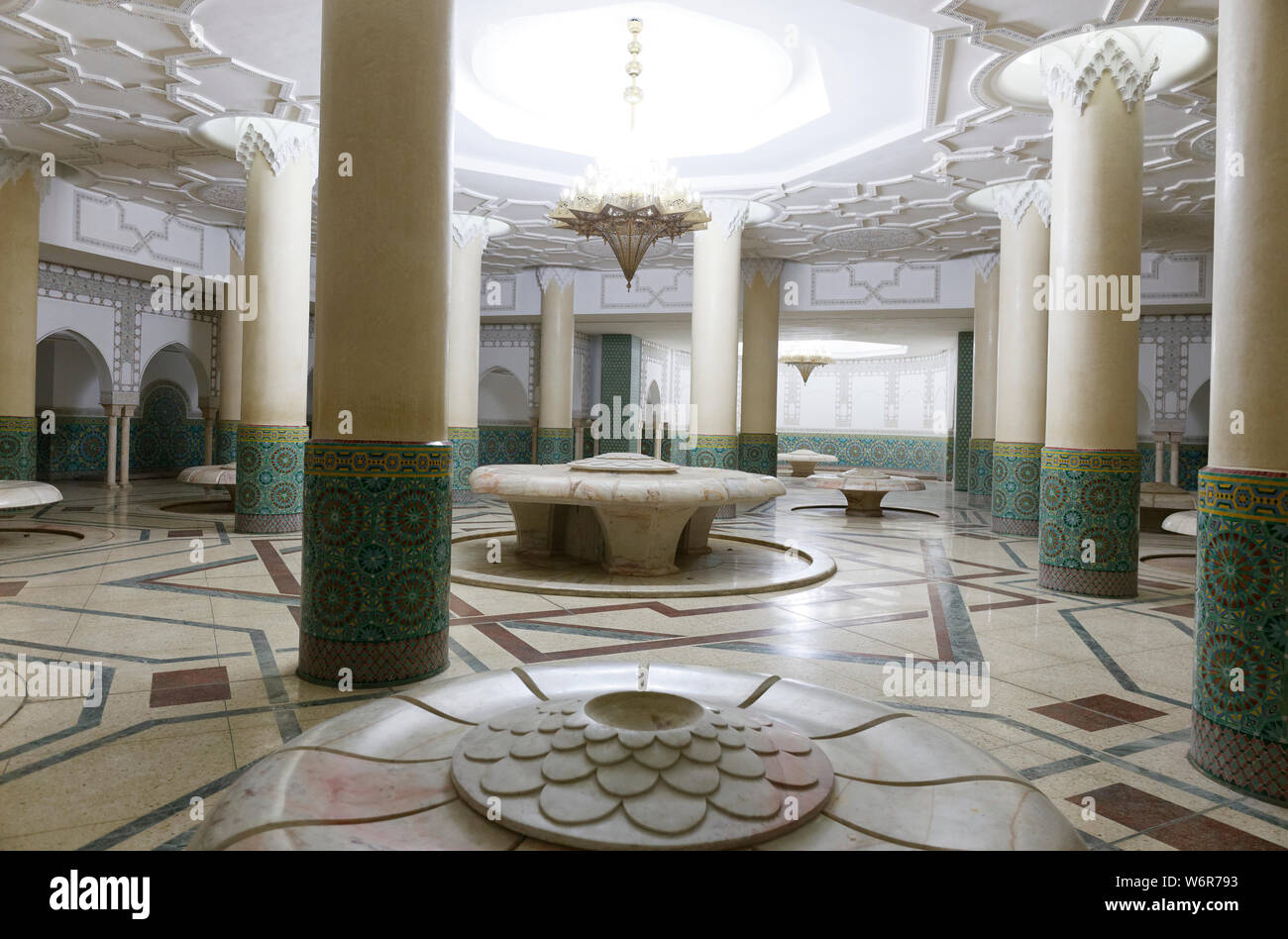 View of the Wudu wash room of Hassan II Grand Mosque. The ritual of ...