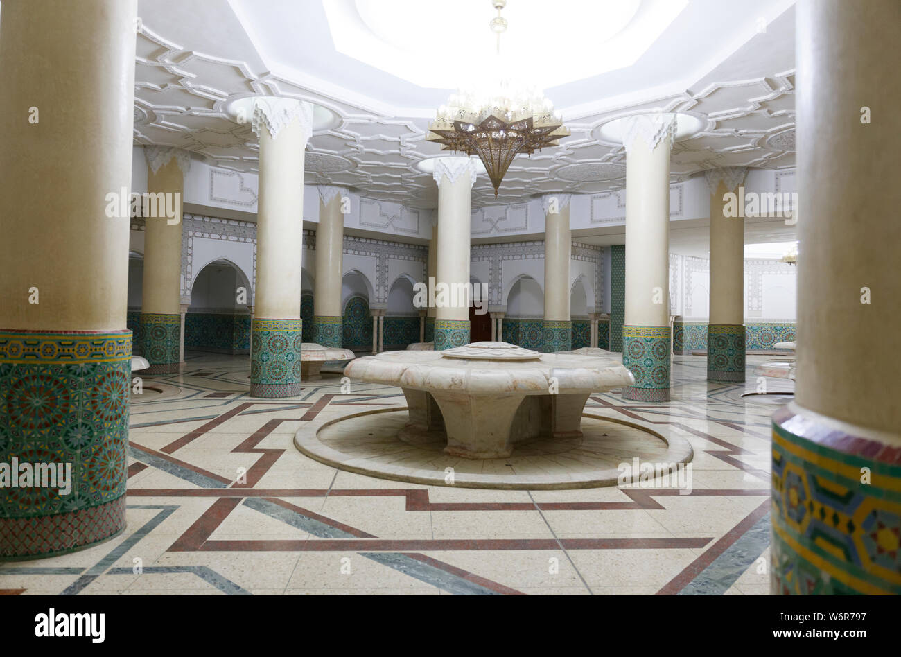 View of the Wudu wash room of Hassan II Grand Mosque. The ritual of ...