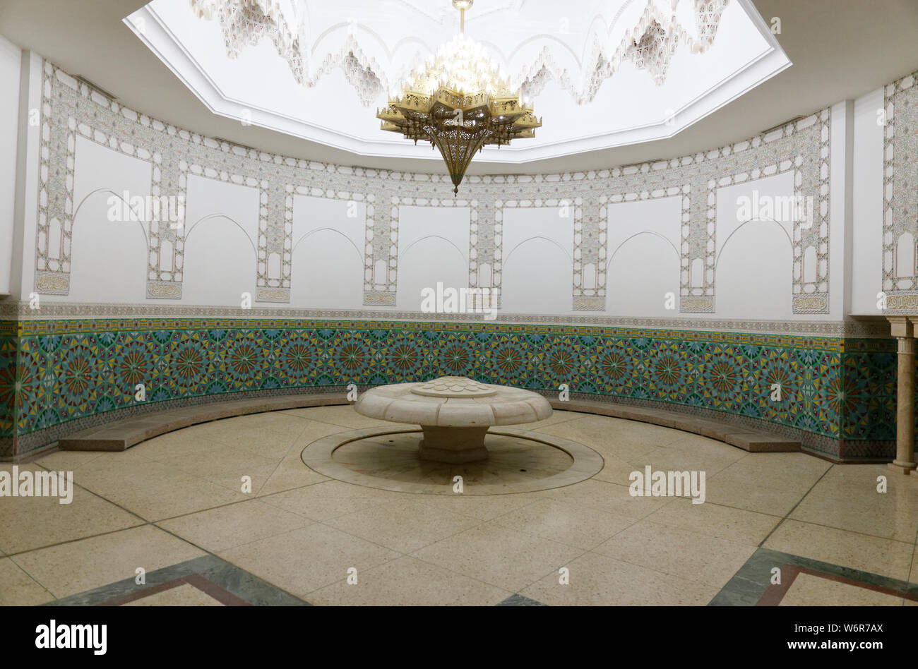 View of the Wudu wash room of Hassan II Grand Mosque. The ritual of ...