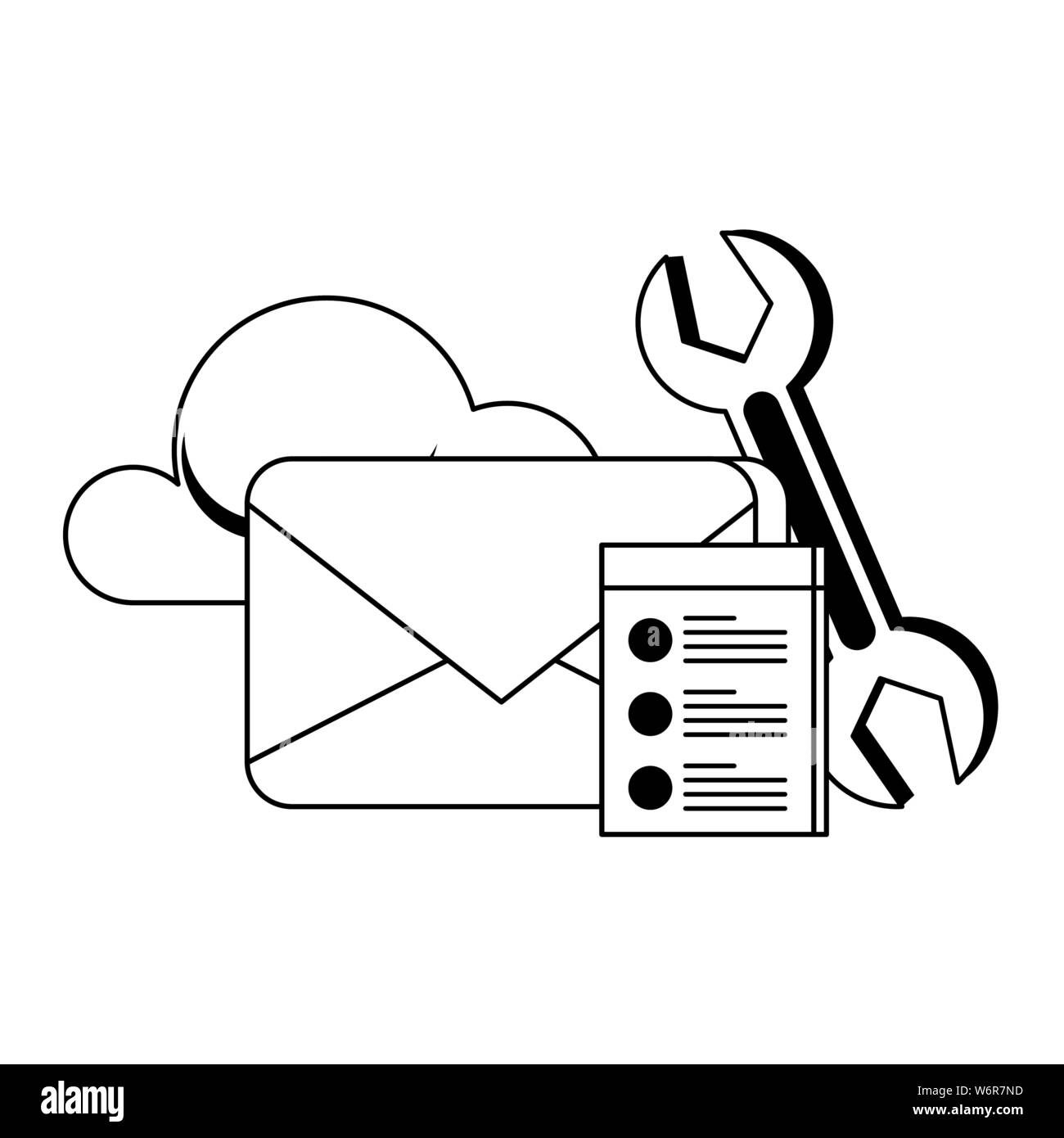 email message digital card cartoon in black and white Stock Vector ...