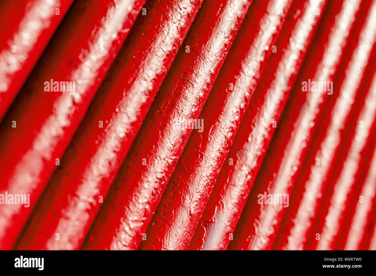 Many old red pipes. Pipeline used in different industry ways - gas ...