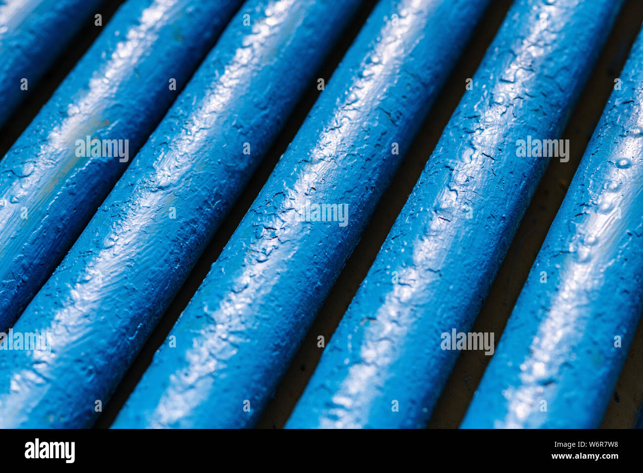 Many old blue pipes. Pipeline used in different industry ways - gas ...