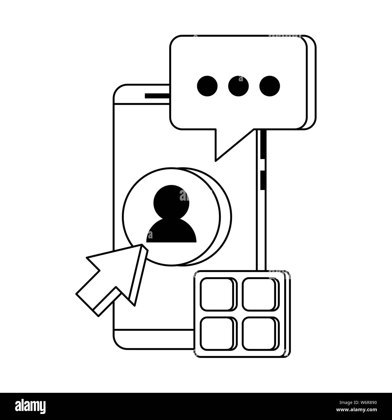 technology web digital hardware cartoon in black and white Stock Vector ...