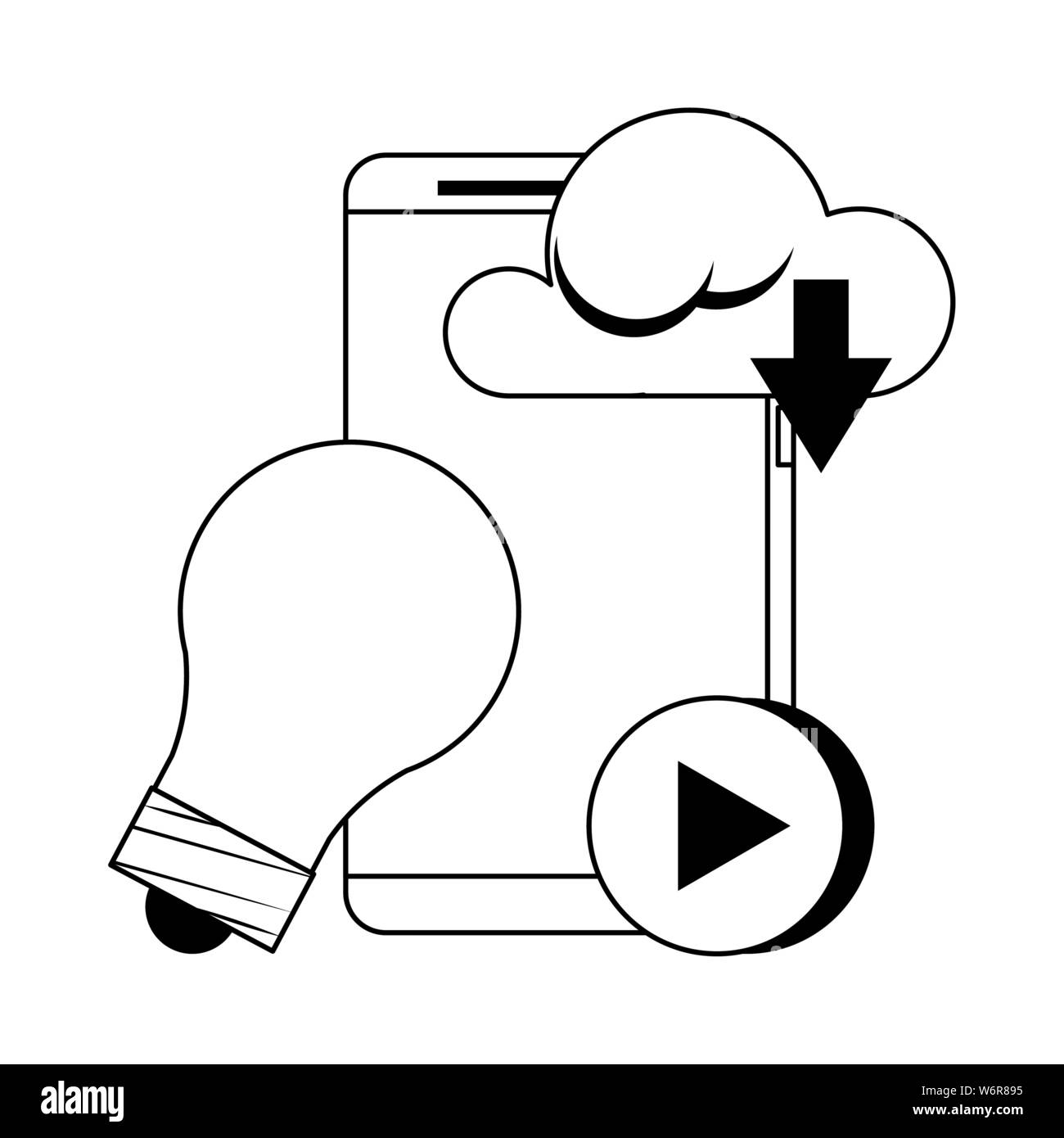 technology web digital hardware cartoon in black and white Stock Vector ...