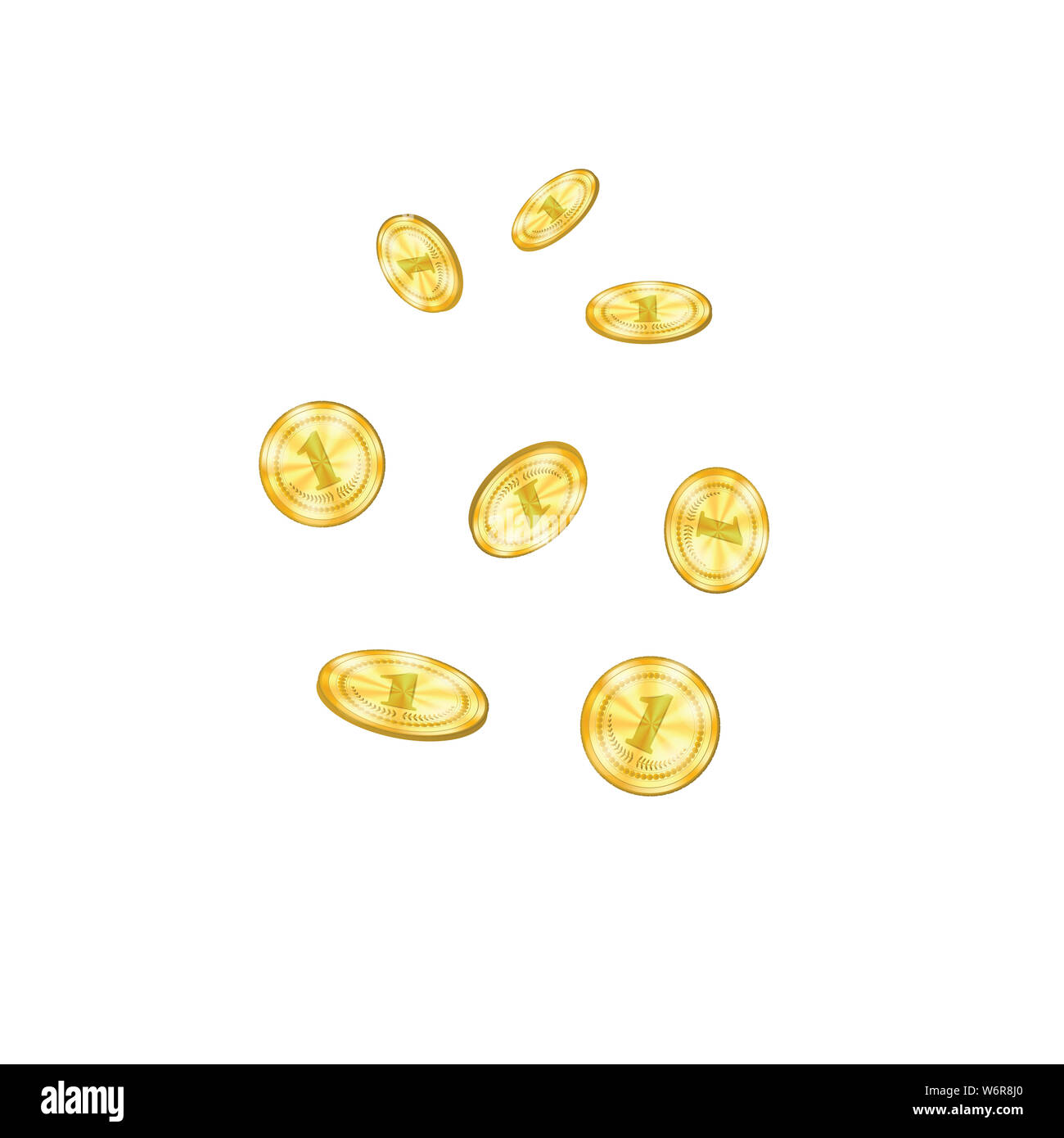 Realistic Gold Coins Falling from the Top. Yellow Metal Money Isolated ...