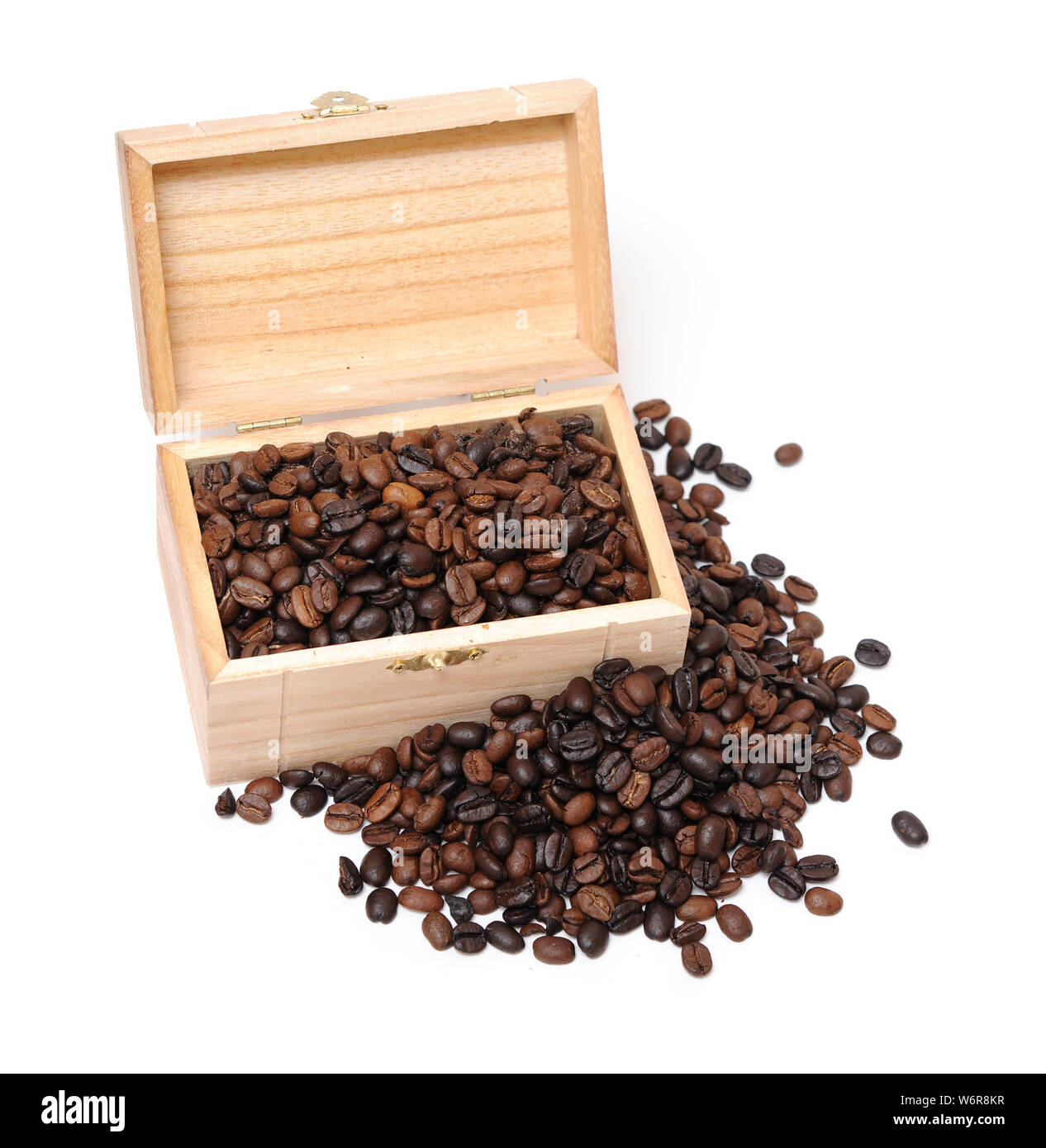coffee beans and wooden box on white background Stock Photo - Alamy