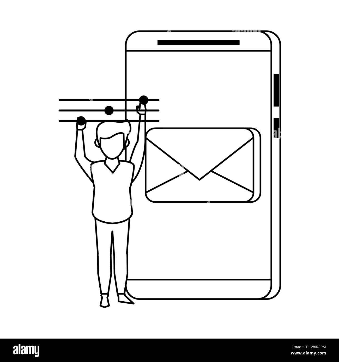 technology web digital hardware cartoon in black and white Stock Vector ...