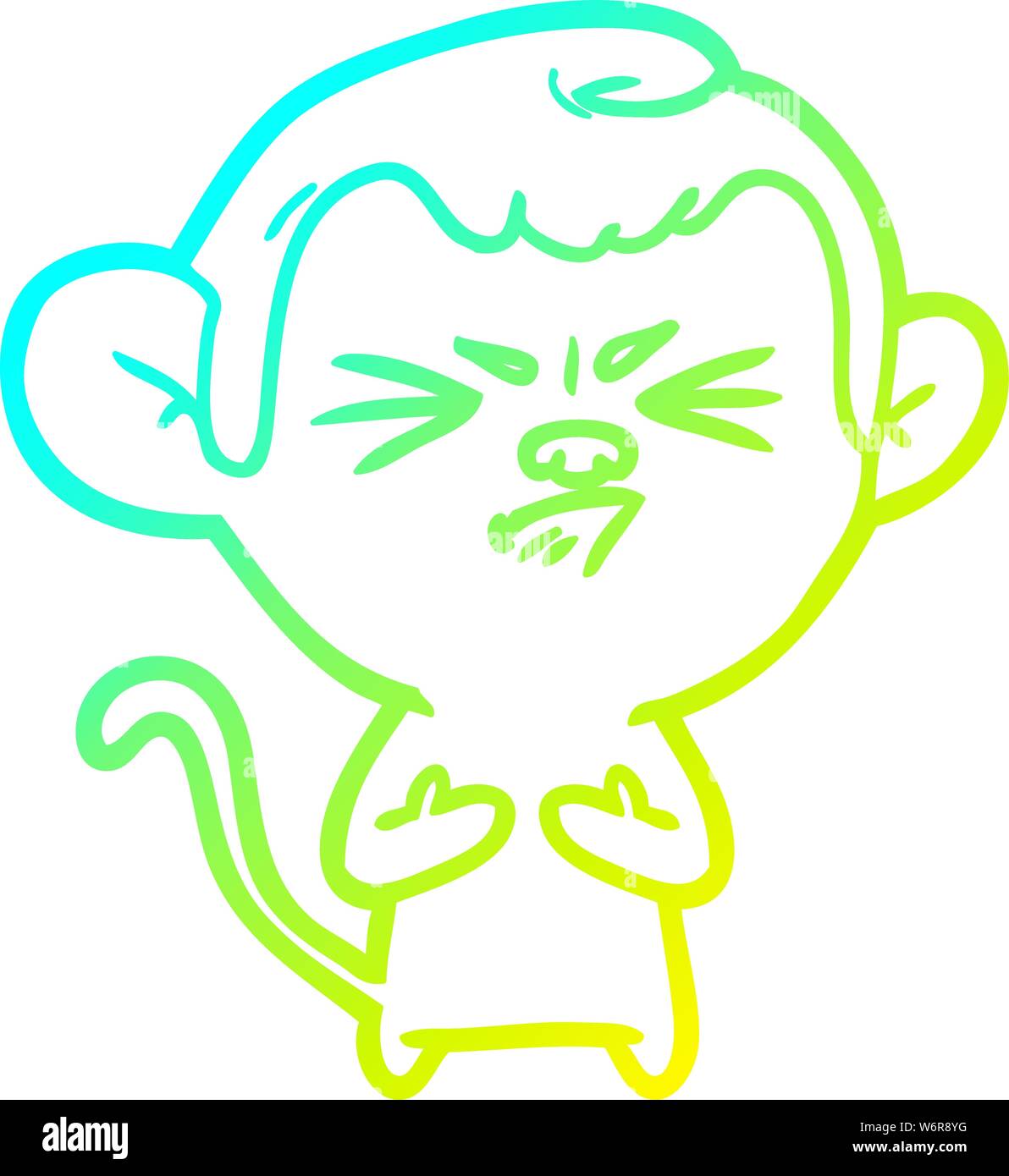 cold gradient line drawing of a cartoon annoyed monkey Stock Vector ...