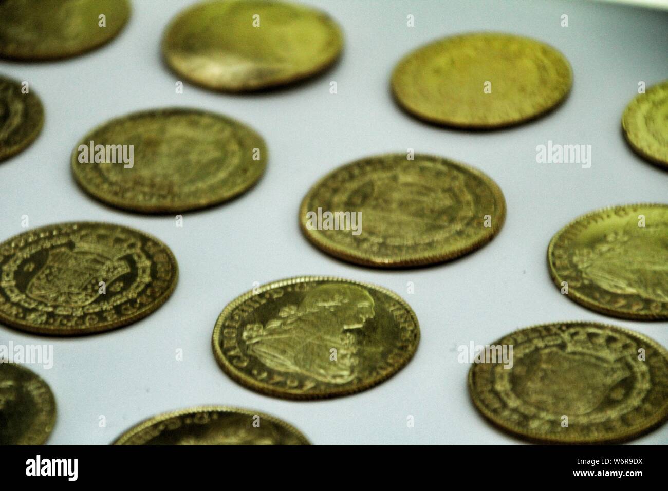 Cartagena, Murcia, Spain- July 25, 2019: Spanish gold coins recovered ...