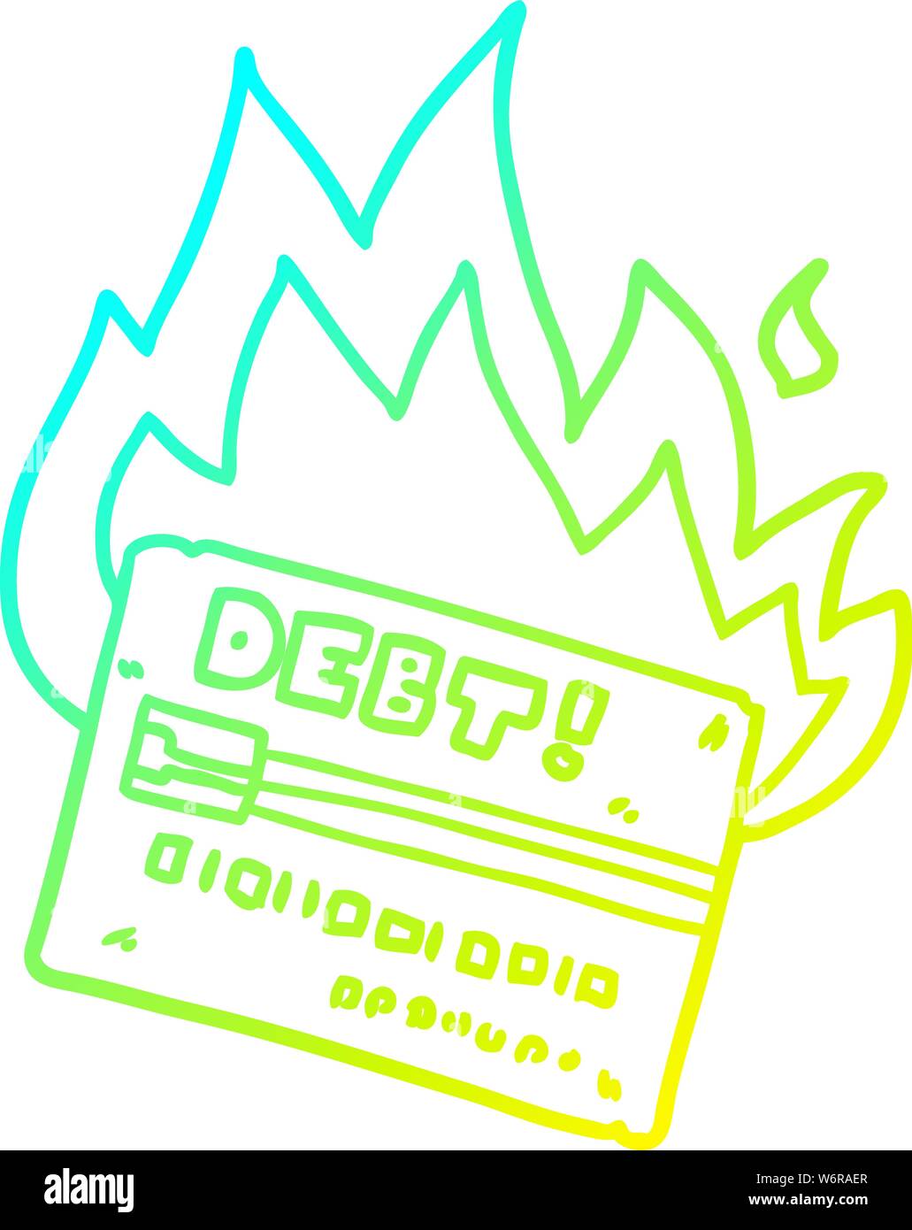 cold gradient line drawing of a burning credit card cartoon Stock ...