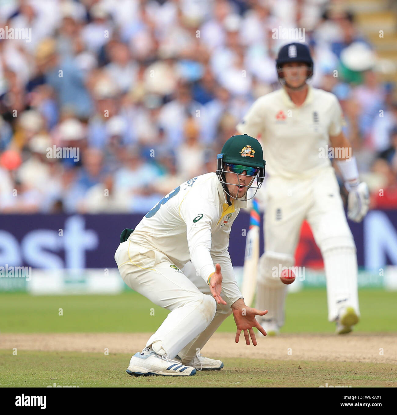 BIRMINGHAM, ENGLAND. 02 AUGUST 2019: Silly point fielder Cameron ...
