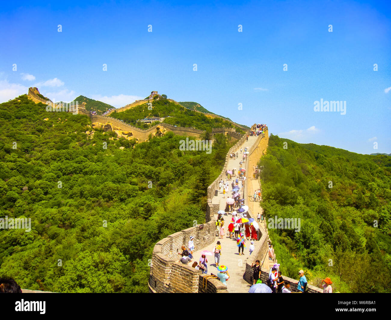 Beijing, China - July 25, 2019. People are climbing the Great Wall in ...