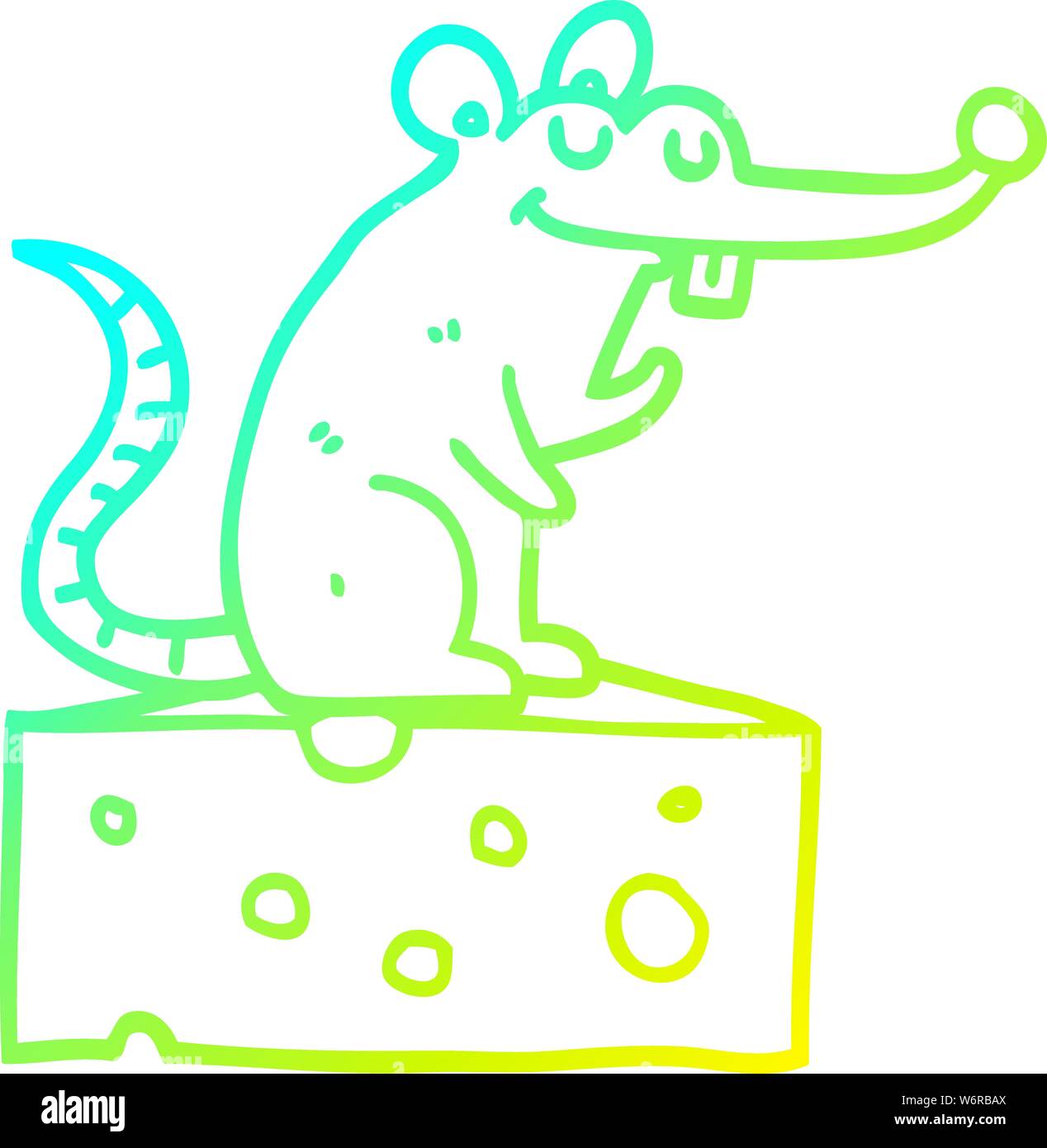 cold gradient line drawing of a cartoon mouse sitting on cheese Stock ...