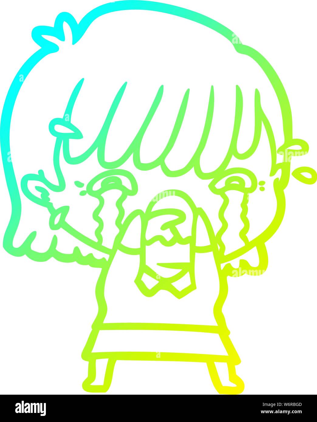 cold gradient line drawing of a cartoon girl crying Stock Vector Image ...