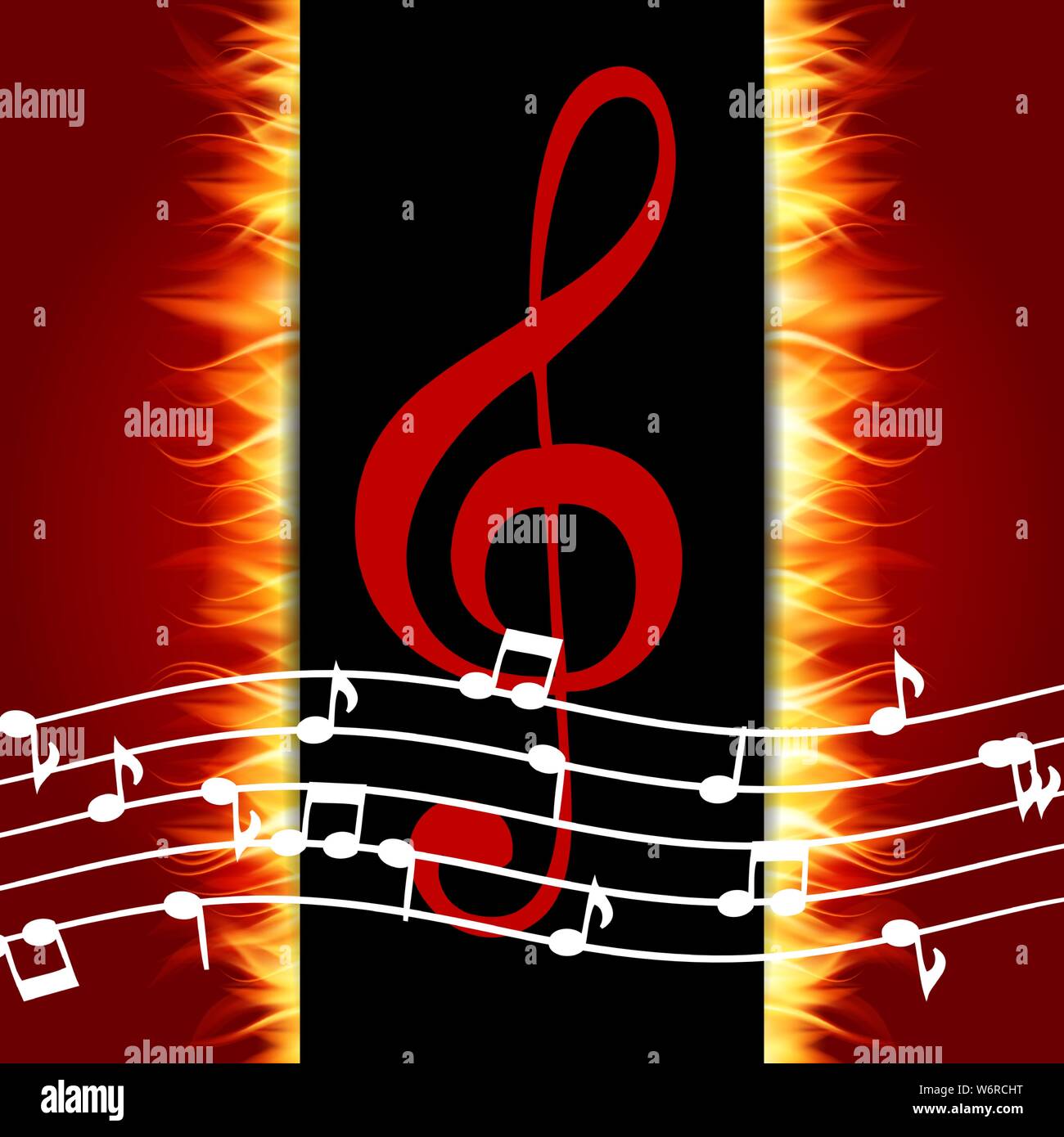 Classical musical notes with treble clef на Fire Background.Vector ...