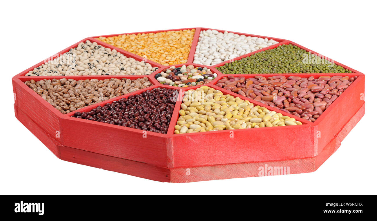 mix of beans in wooden case Stock Photo - Alamy