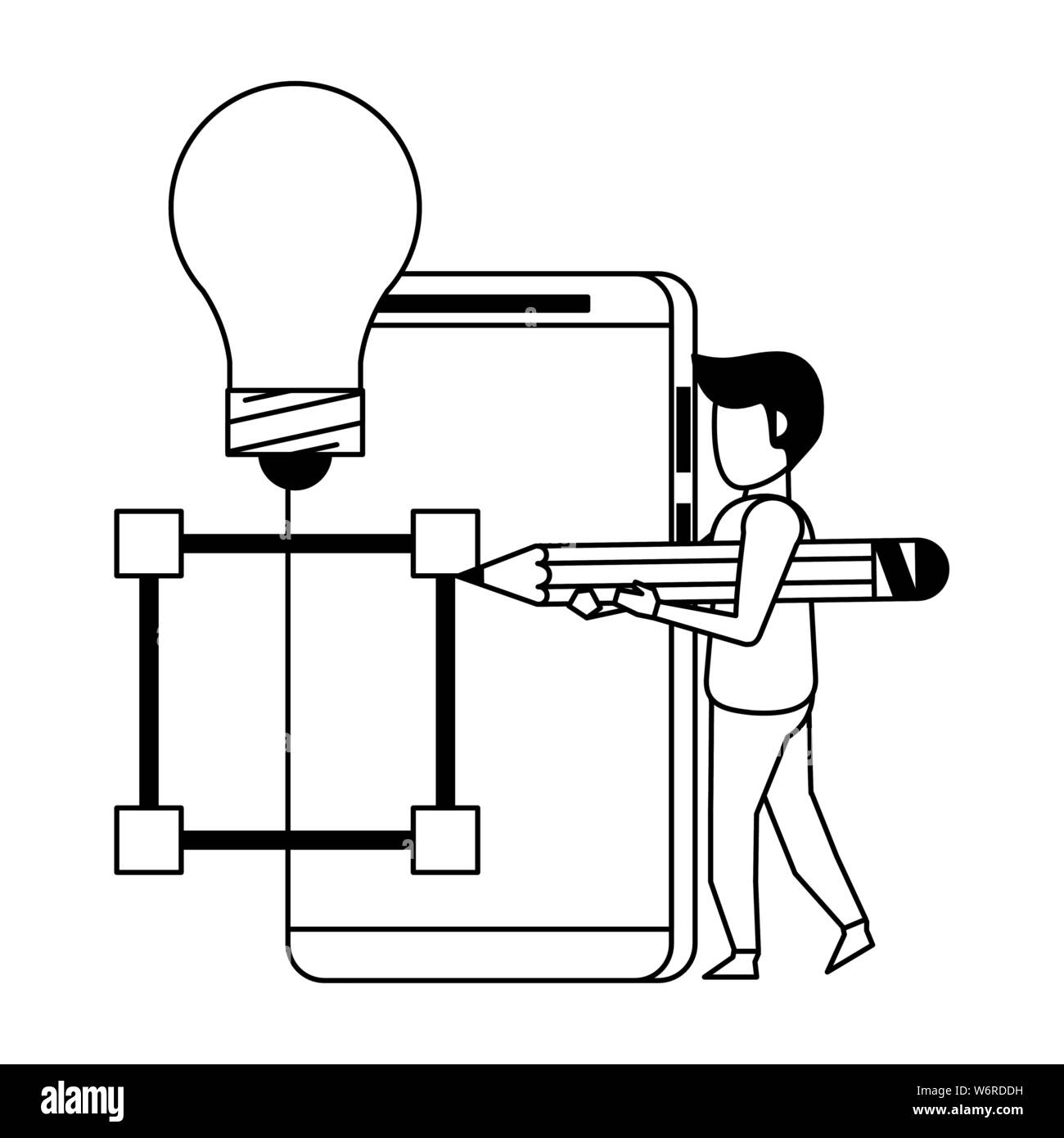 technology web digital hardware cartoon in black and white Stock Vector ...