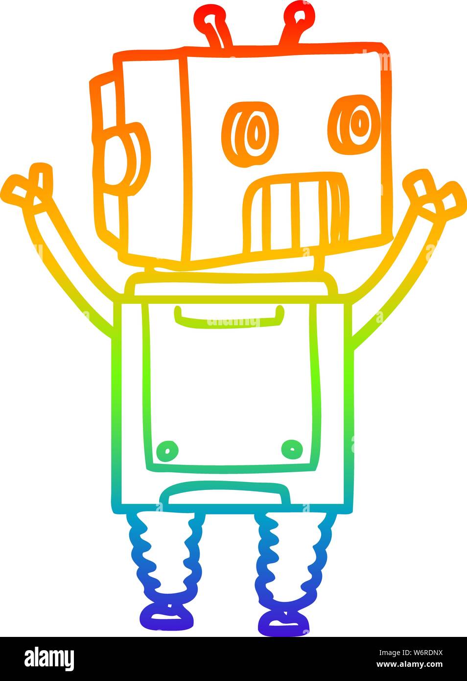rainbow gradient line drawing of a cartoon robot Stock Vector Image ...