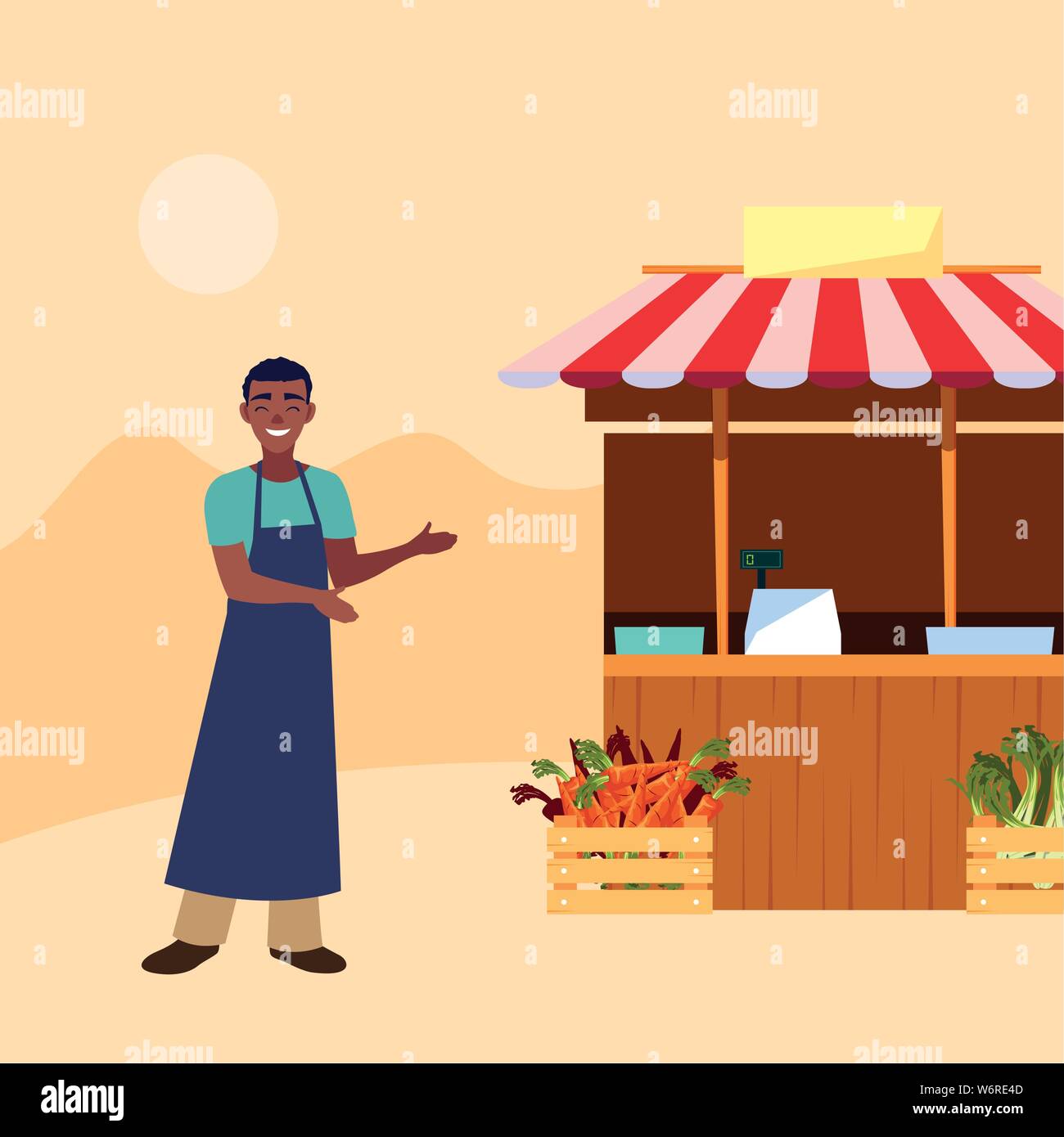 seller woman farm products stand vector illustration Stock Vector Image ...
