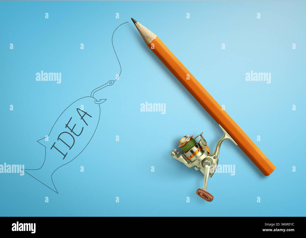 Idea creative concept, pencil as fishing rod Stock Photo - Alamy