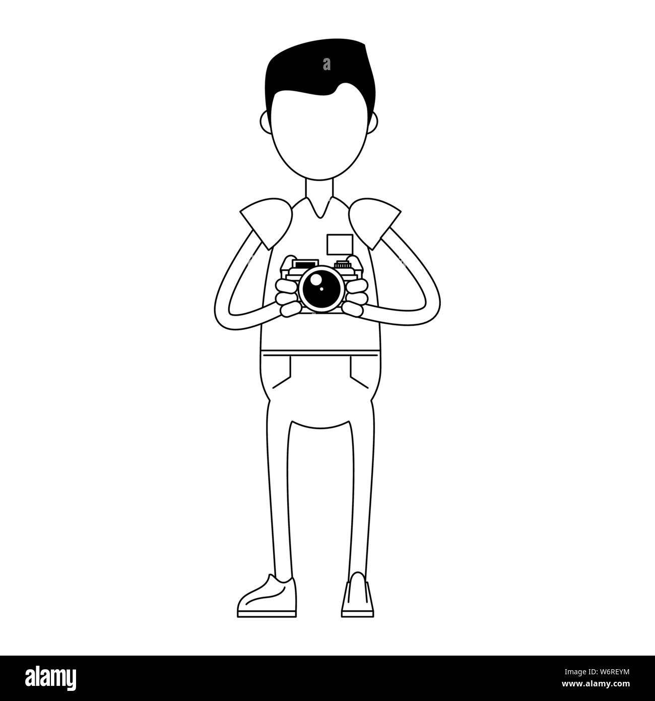 hipster boy with analogic camera in black and white Stock Vector Image ...