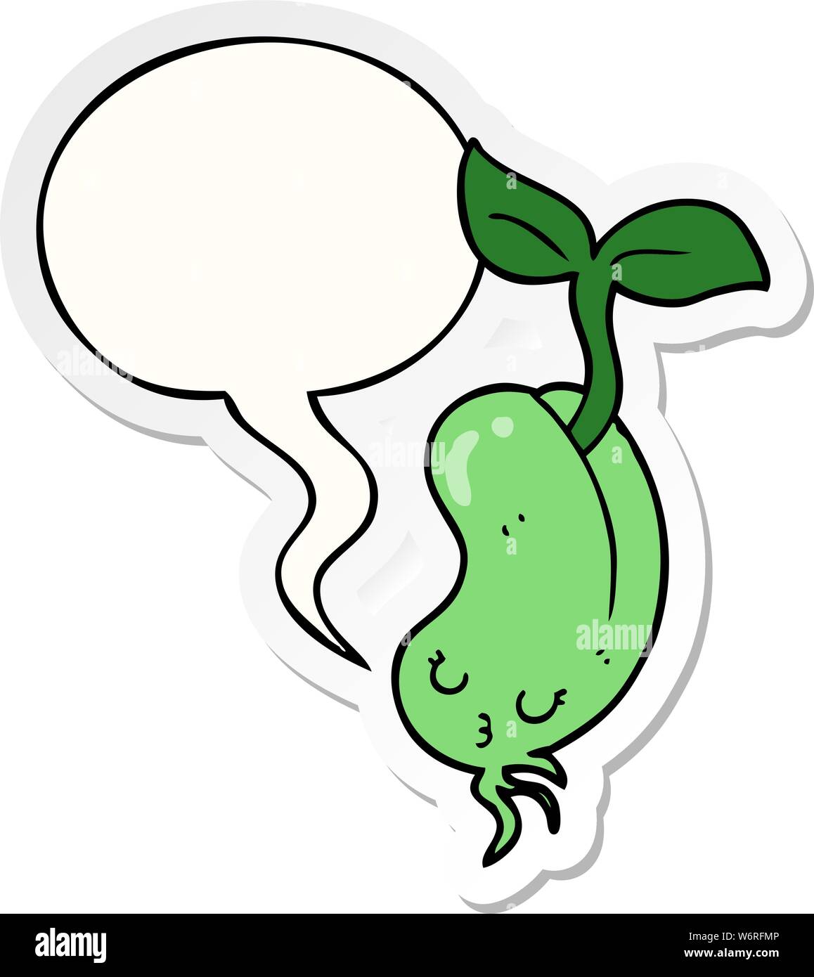 cartoon sprouting bean with speech bubble sticker Stock Vector Image ...