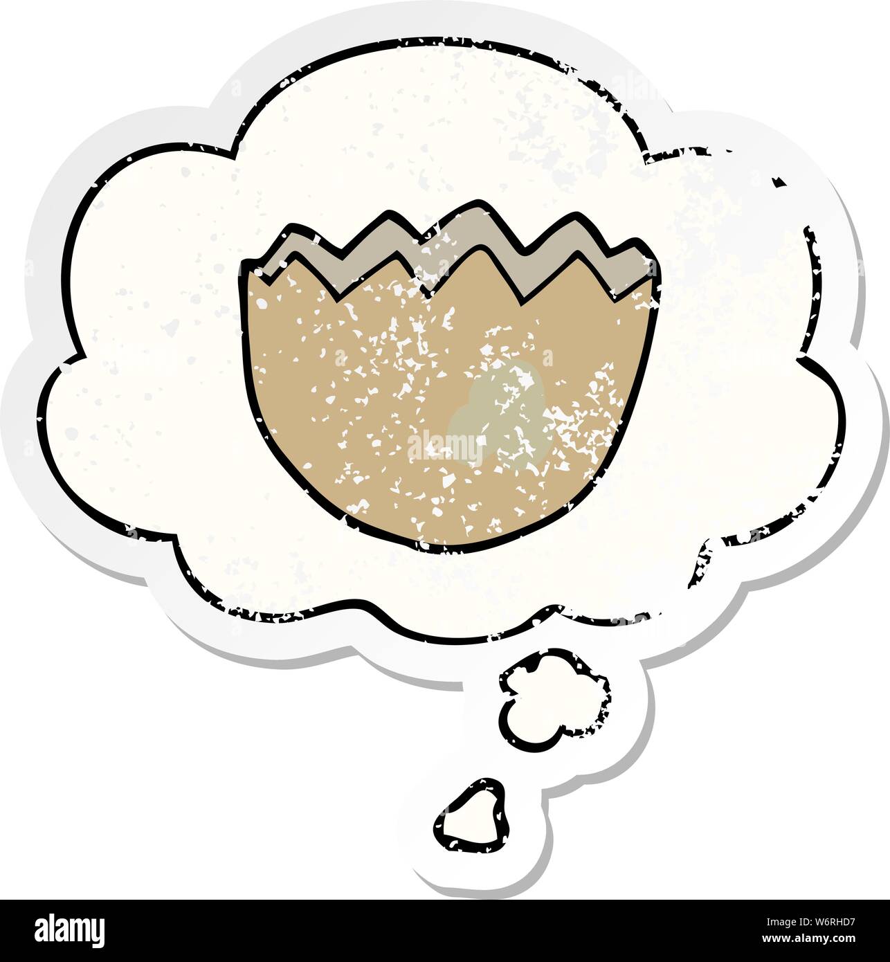 cartoon cracked eggshell with thought bubble as a distressed worn ...