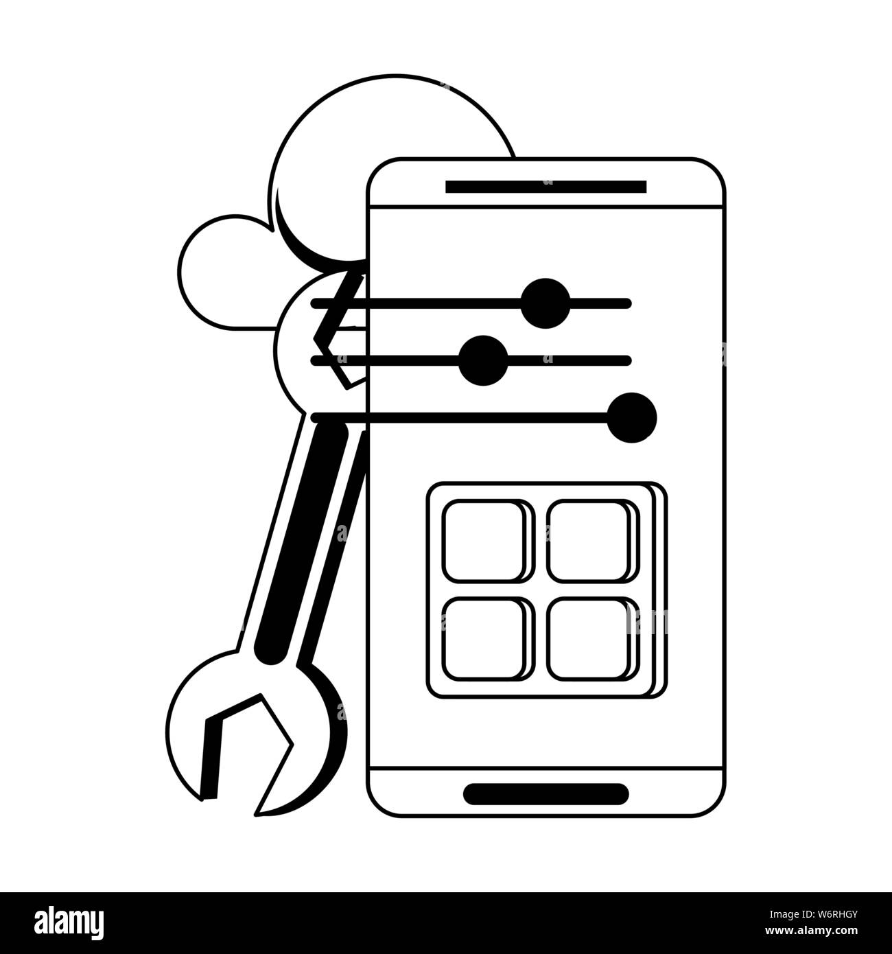 technology web digital hardware cartoon in black and white Stock Vector ...