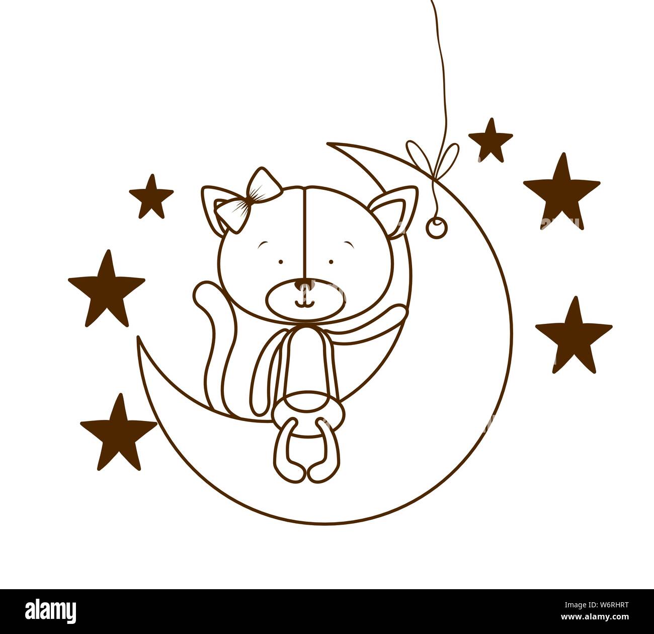 silhouette of cute cat sitting on the moon Stock Vector Image & Art - Alamy