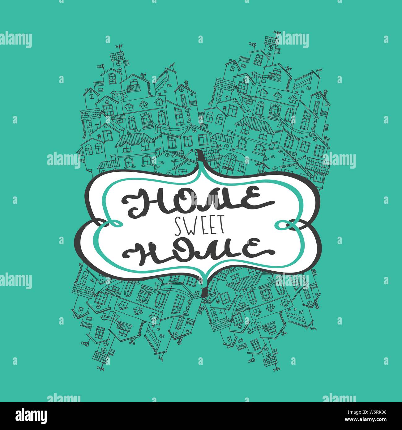 Cartoon hand drawing frame with doodle houses Stock Vector Image & Art ...