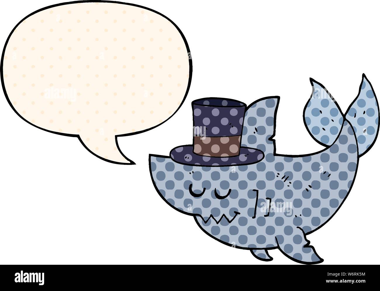 cartoon shark wearing top hat with speech bubble in comic book style ...
