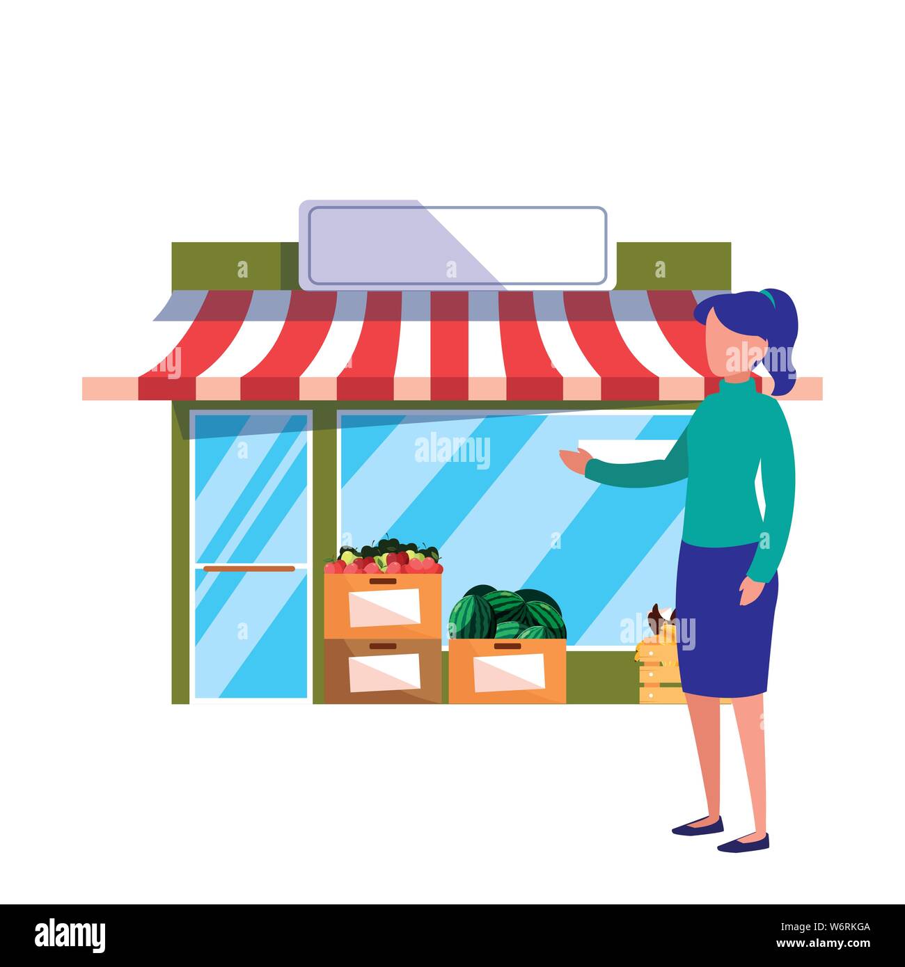 woman customer standing market front vector illustration Stock Vector ...