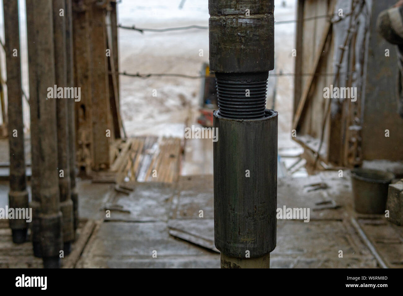 Offshore oil rig worker prepare tool and equipment for perforation oil ...