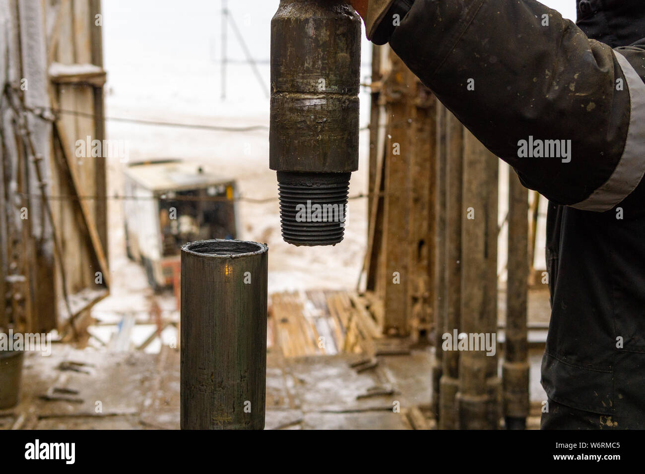 Offshore oil rig worker prepare tool and equipment for perforation oil ...