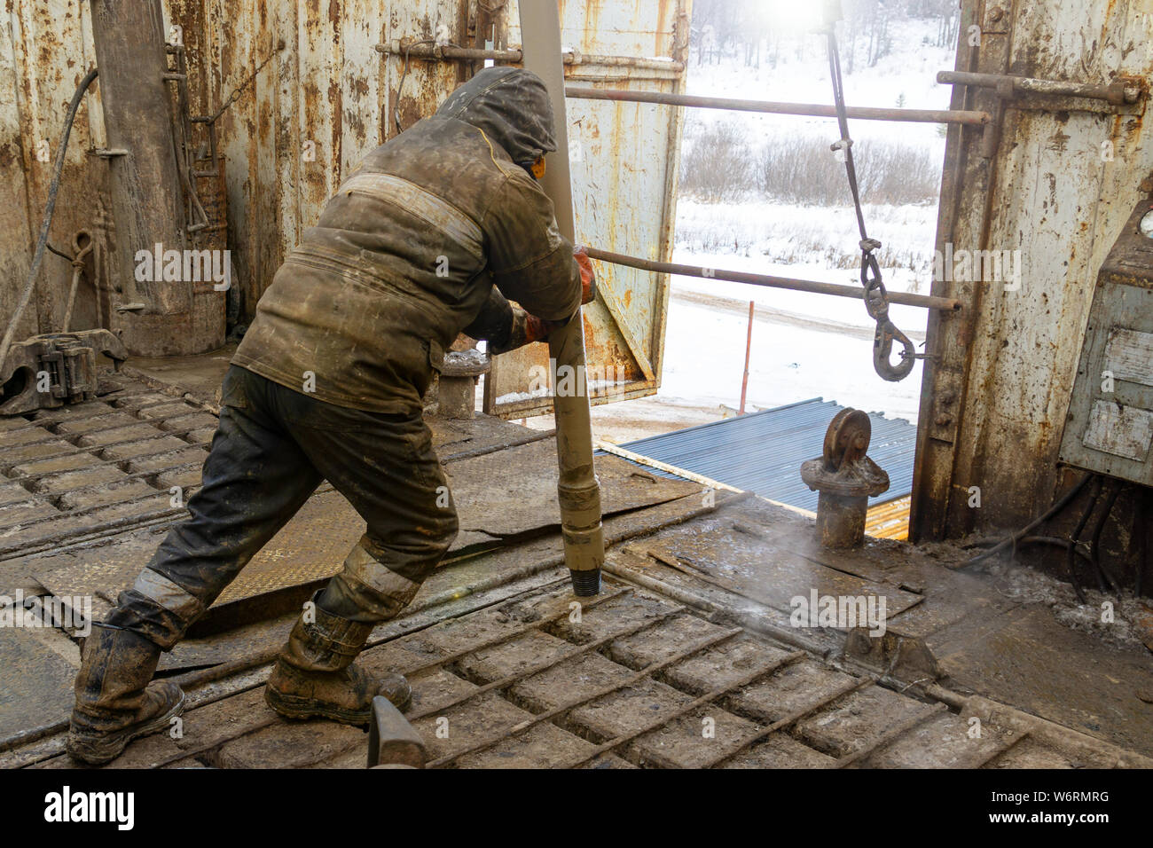 Offshore oil rig worker prepare tool and equipment for perforation oil ...