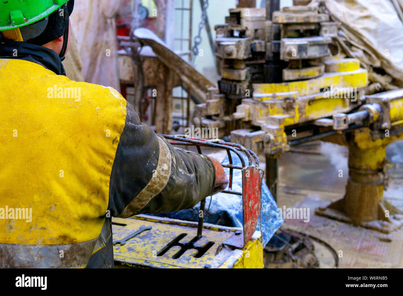 Offshore oil rig worker prepare tool and equipment for perforation oil ...