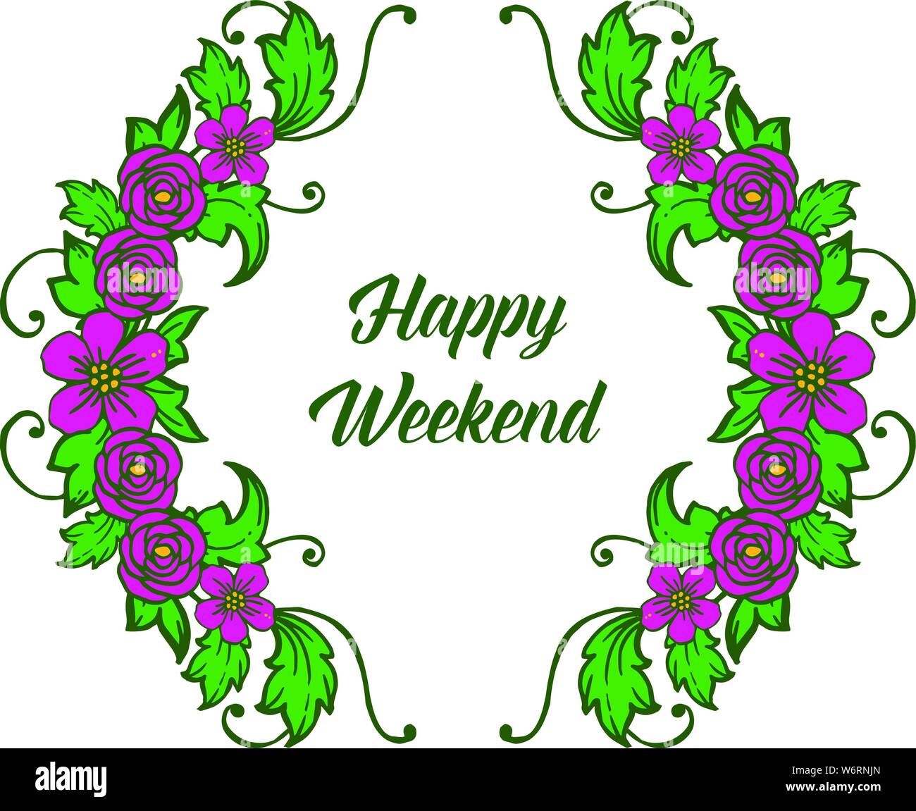 Have a nice happy weekend, various shape frame, with crowd of purple ...