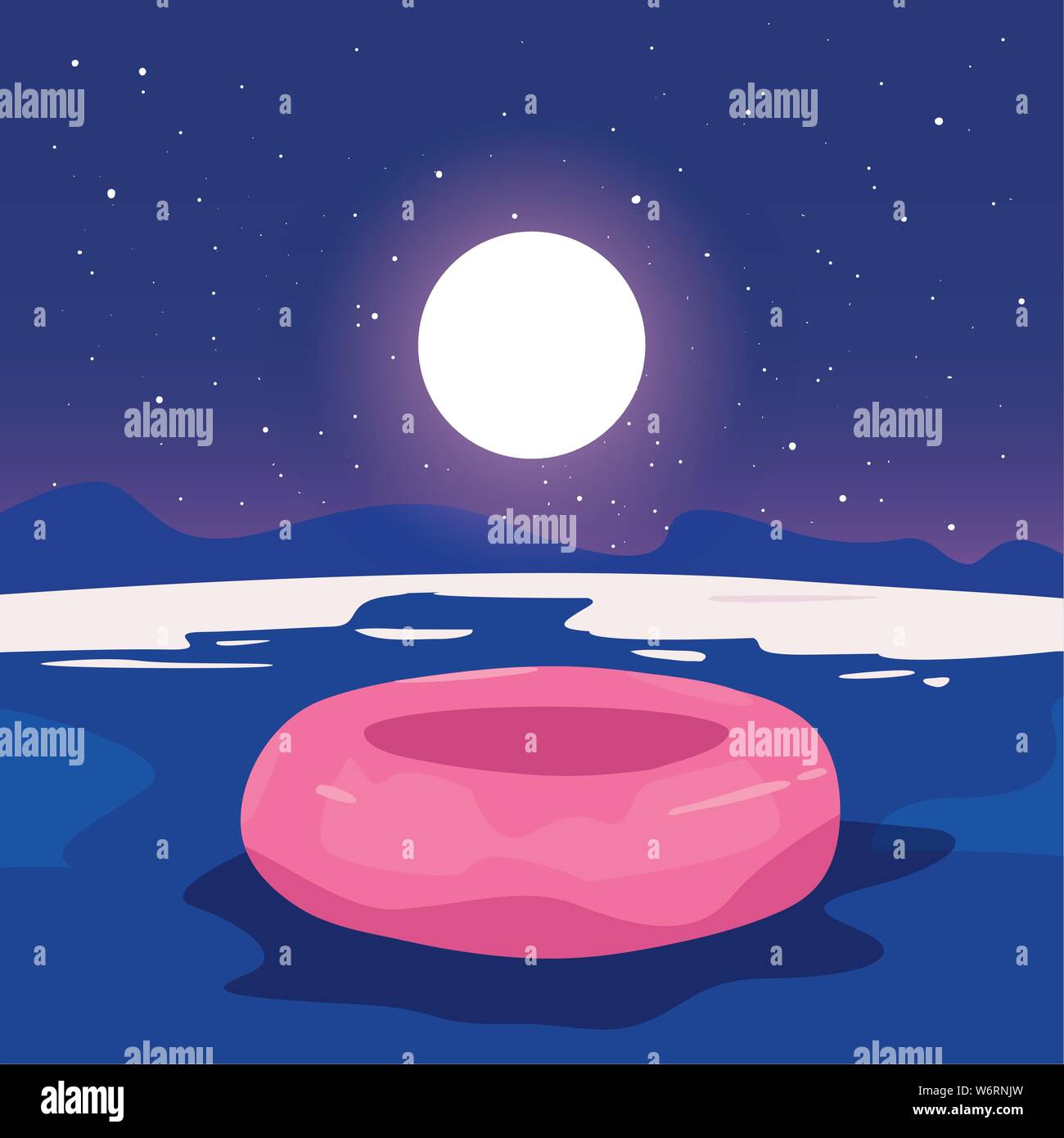 pink float in the sea - summer time vacation flat design vector ...