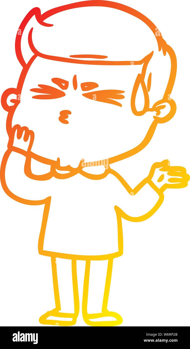 warm gradient line drawing of a cartoon man sweating Stock Vector Image ...