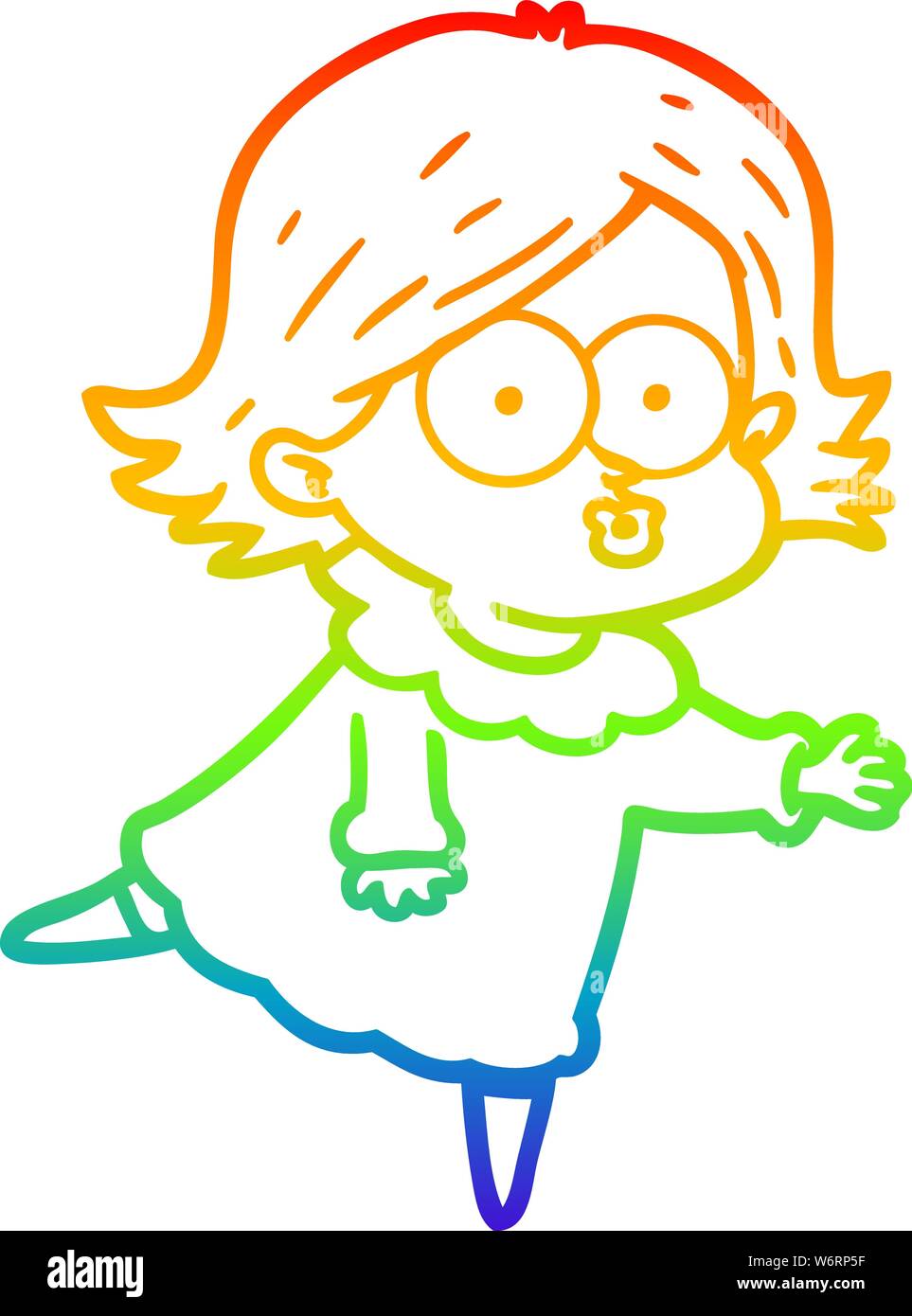 rainbow gradient line drawing of a cartoon girl pouting Stock Vector ...