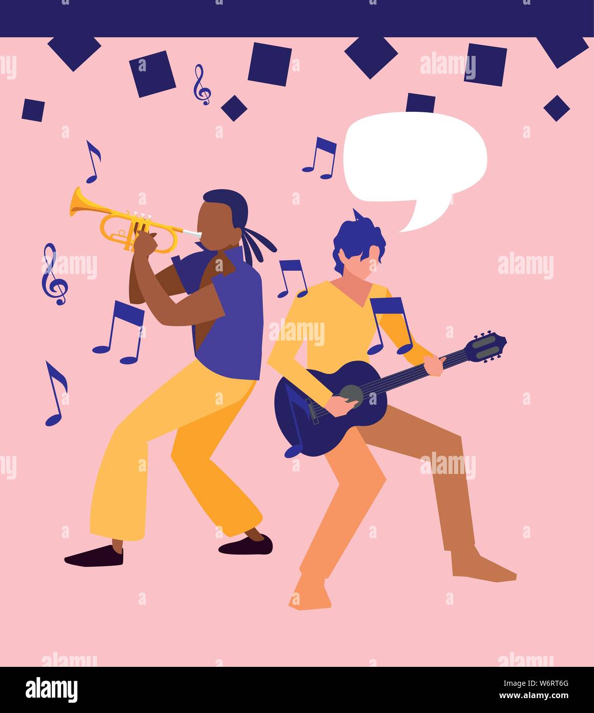 two male musicians playing musical instruments vector illustration ...