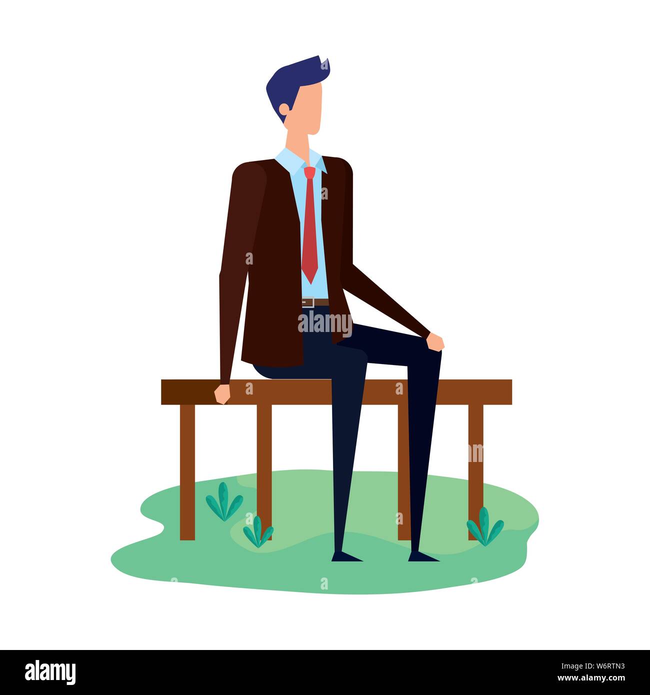 elegant businessman seated in the park chair character Stock Vector ...