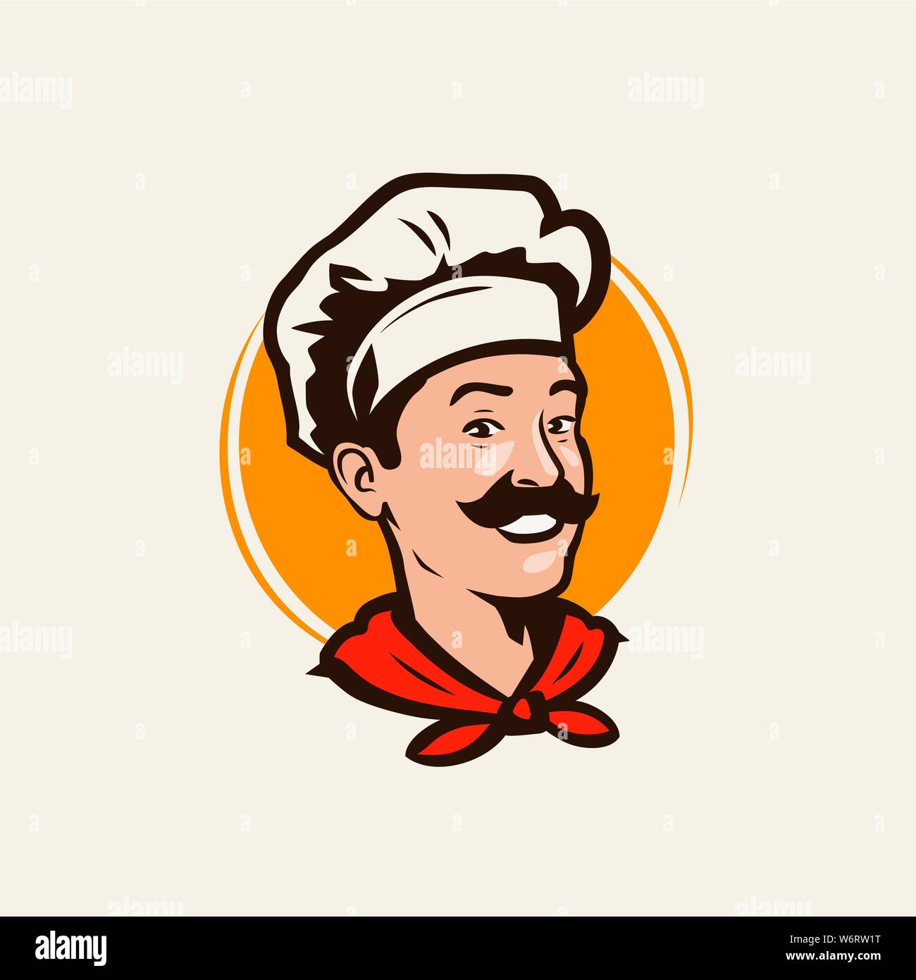 Happy chef cook. Restaurant, logo or emblem menu. Retro vector ...