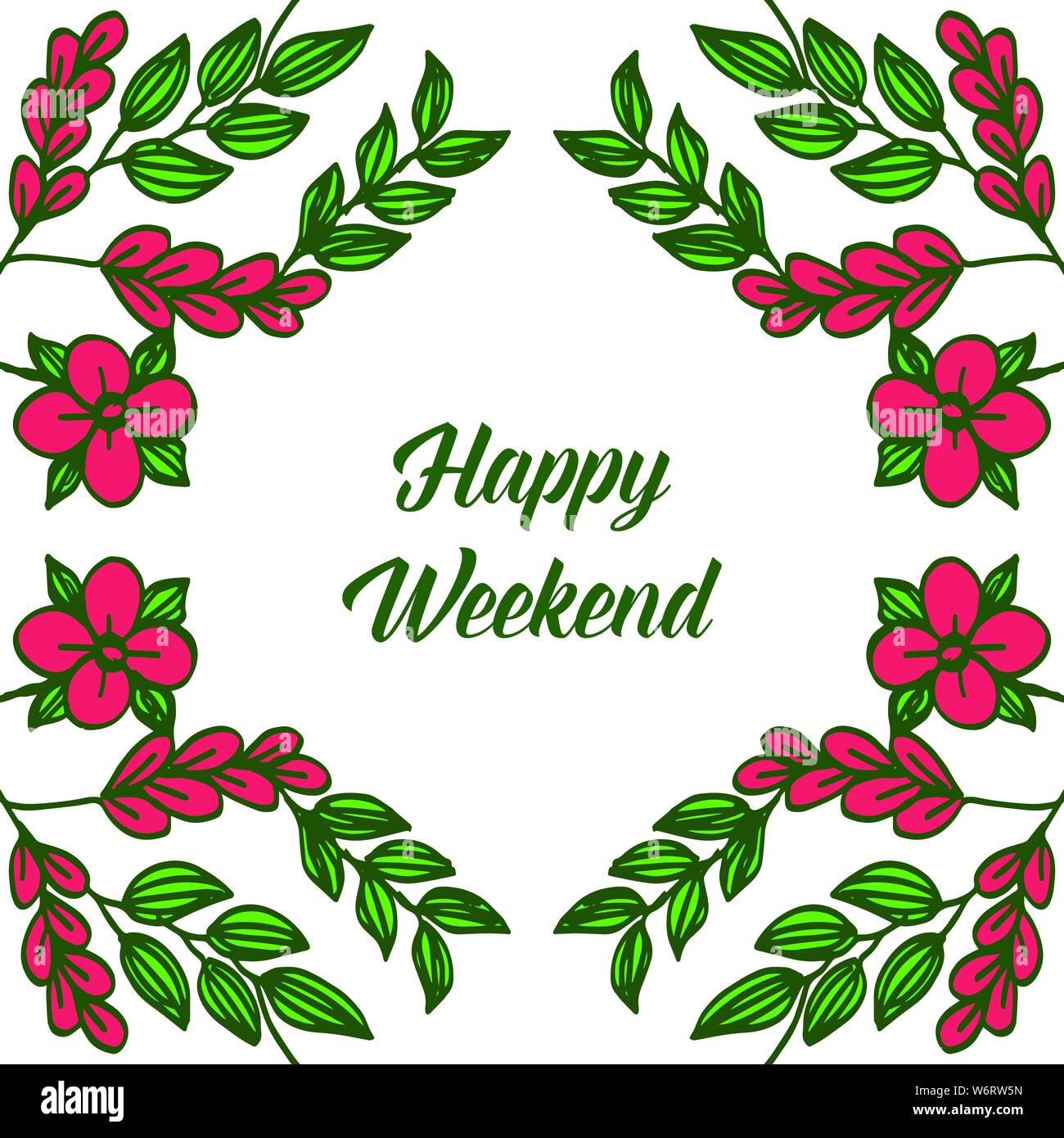 Greeting card or banner, happy weekend, beautiful red wreath frame ...