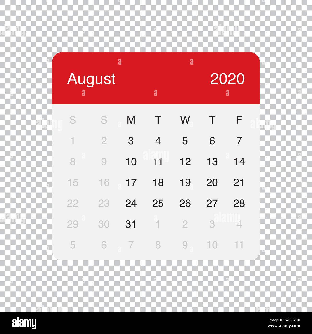 Calendar August 2020 Clean Minimal Table Simple Design. Basic Grid with ...