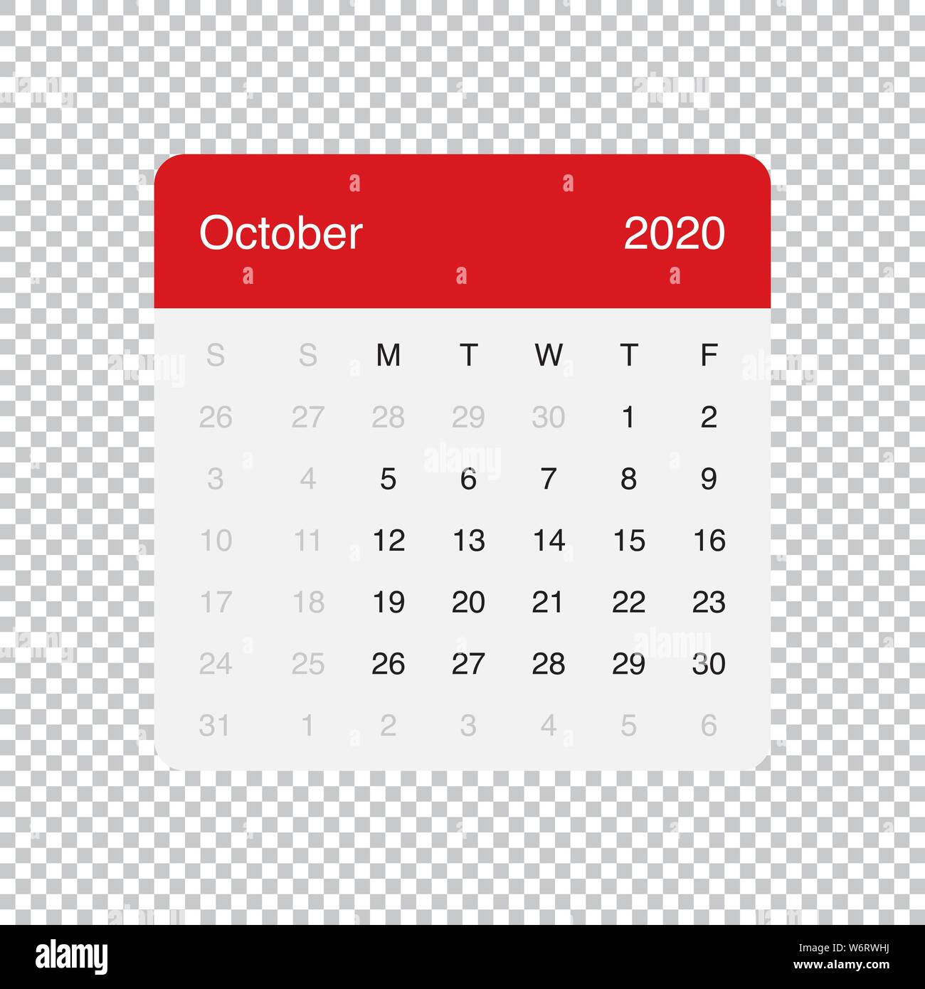 Calendar October 2020 Clean Minimal Table Simple Design. Basic Grid ...