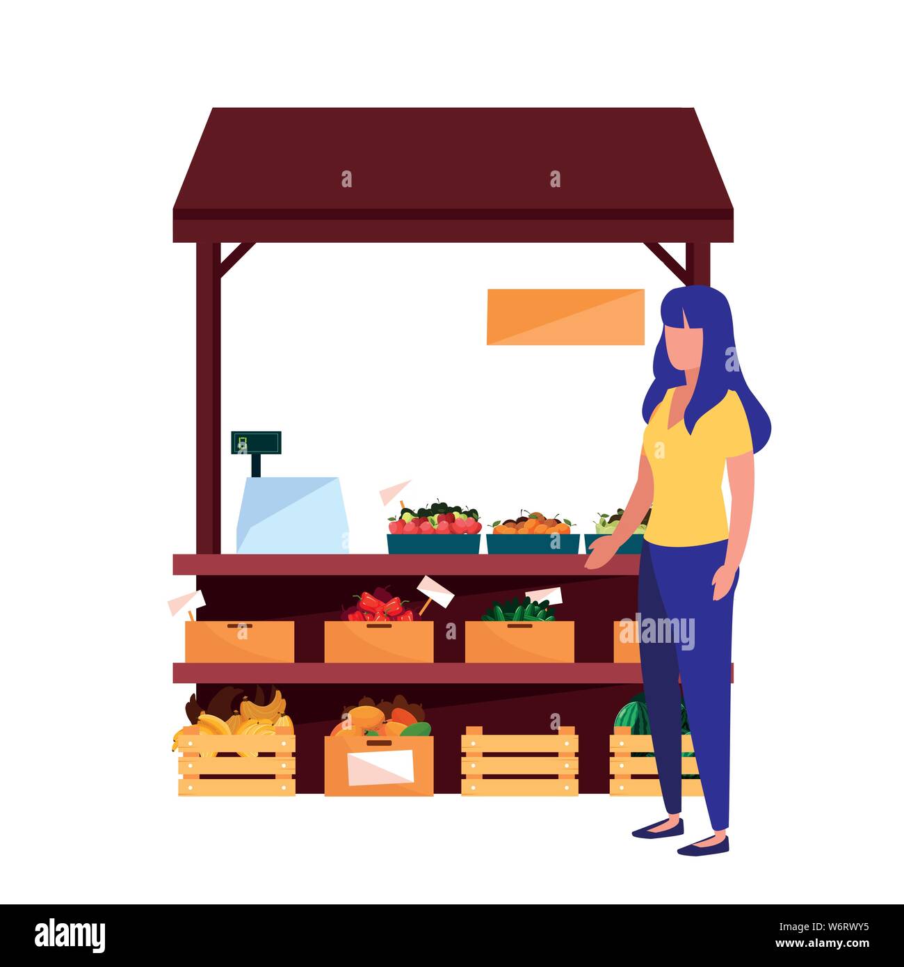 woman customer standing market front vector illustration Stock Vector ...